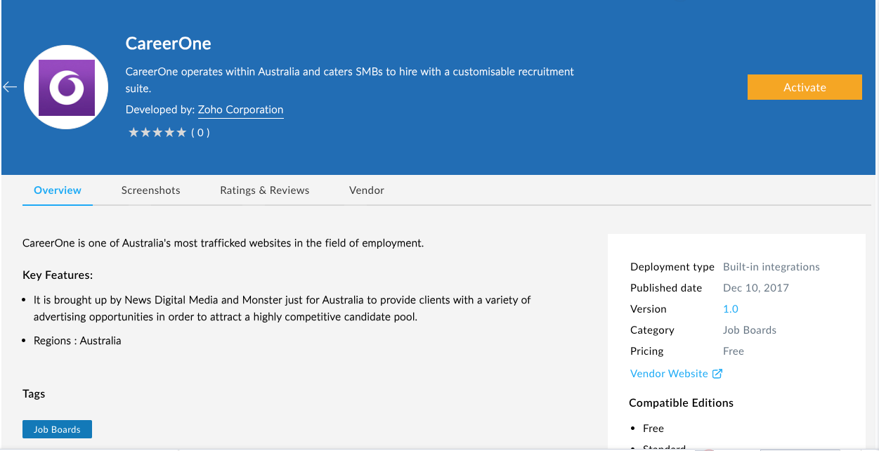 How to Set Up the CareerOne Integration in Zoho Recruit – CareerOne
