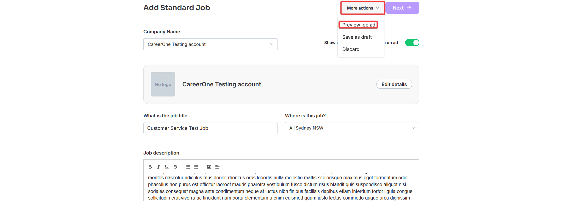 How to preview a job. – CareerOne