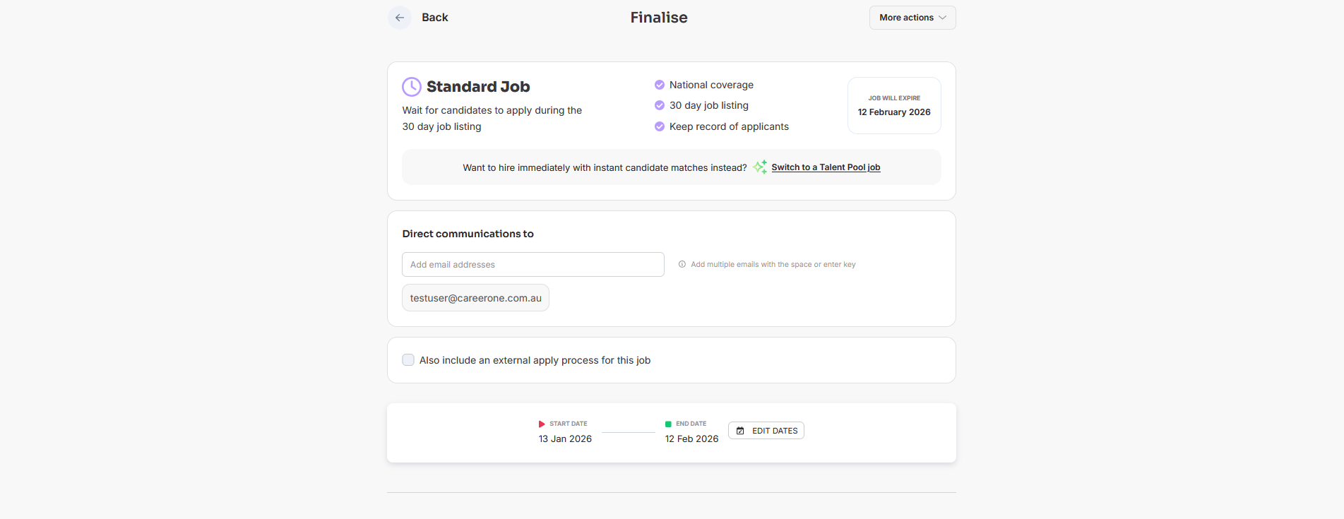 Posting a Standard job. – CareerOne